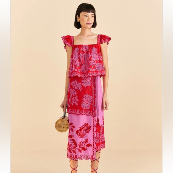 FARM Rio | Skirts | Farm Rio Red Palm Tree Richelieu Wrap Midi Skirt ...